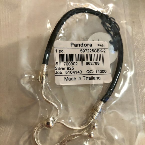 Pandora | Jewelry | Pandora Moments Black Leather Silver Bracelet ...